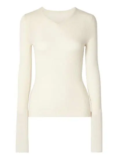 Khaite Tania Ribbed Wool-blend Top - Cream
