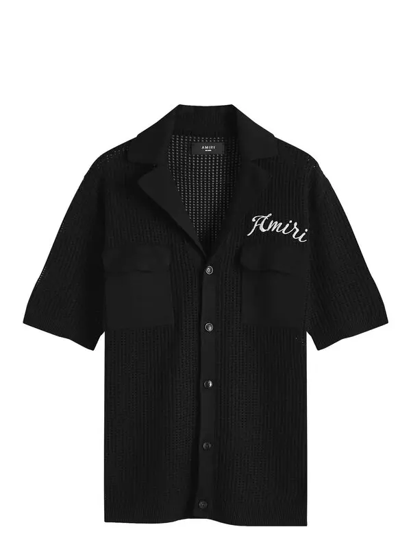 Amiri Short Sleeve Mesh Polo - Black