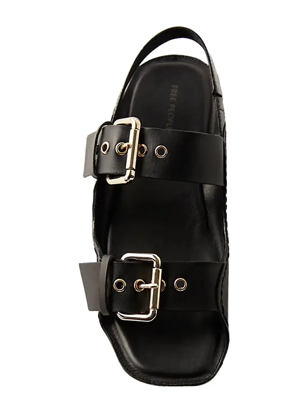 Free People Blossom Buckle Sandals - Black Leather