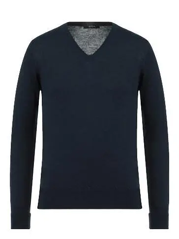 Alpha Studio Midnight Wool & Acrylic V-neck Sweater - Blue