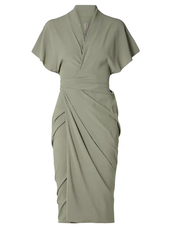 Rick Owens Draped Crepe Midi Wrap Dress - Green
