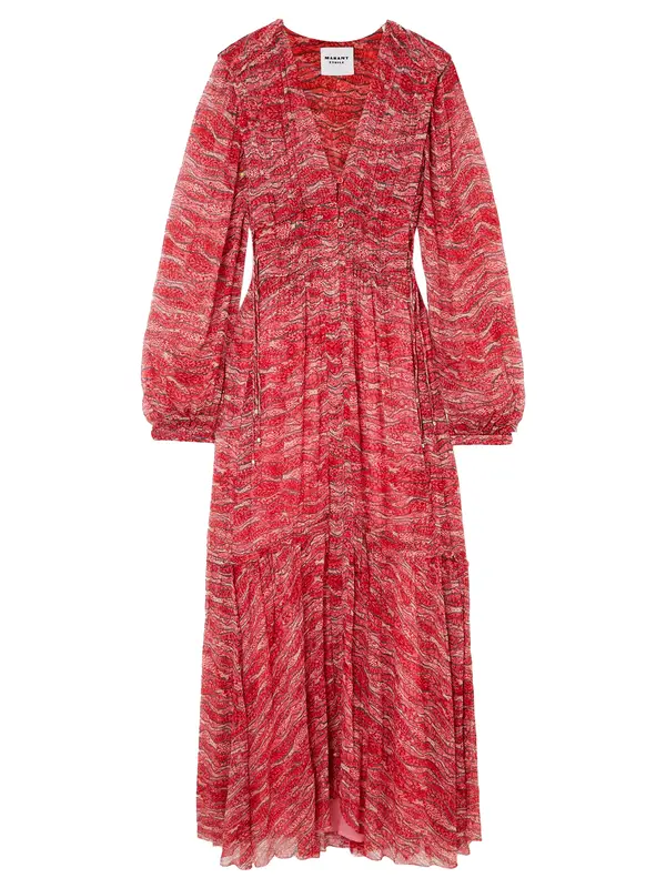 MARANT ETOILE Amara Printed Chiffon Maxi Dress - Red