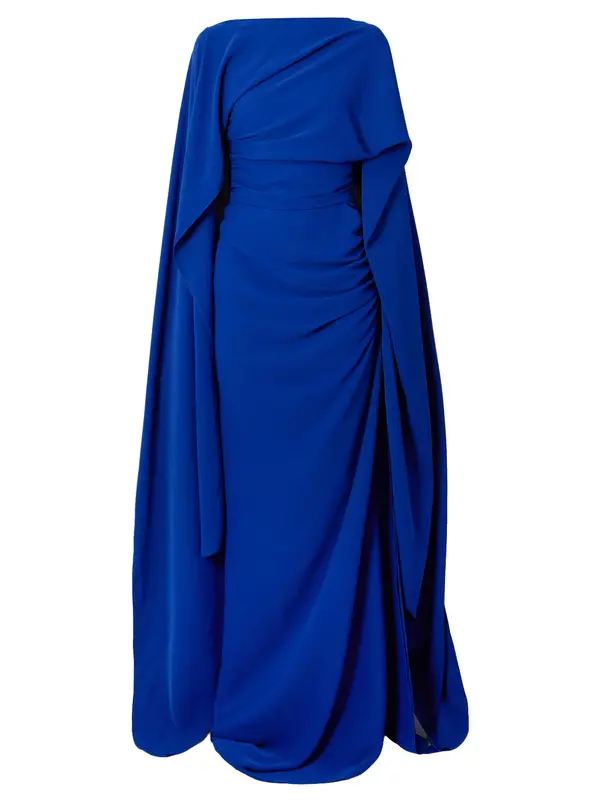 MARMAR HALIM Draped Ruched Silk-blend Crepe De Chine Gown - Blue