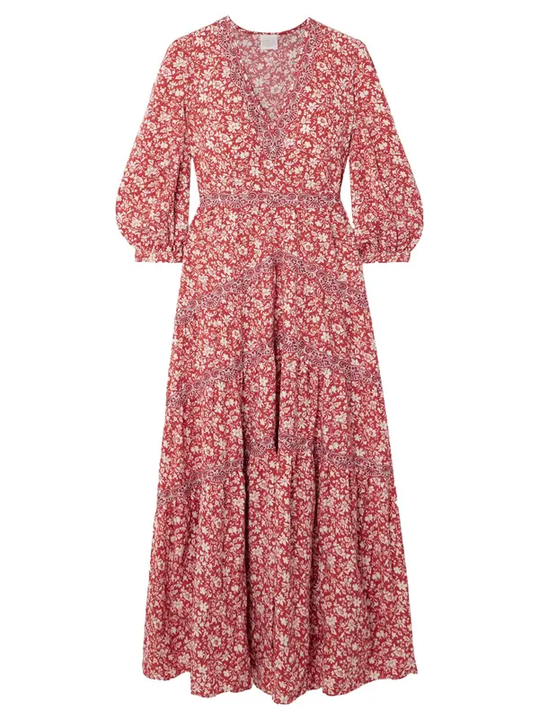 Loretta Caponi Pienza Tiered Floral-print Lyocell Midi Dress - Red