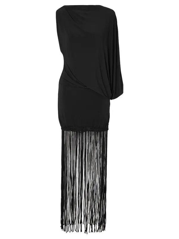 Faithfull The Brand Colmar One-sleeve Fringed Stretch-jersey Dress - Black