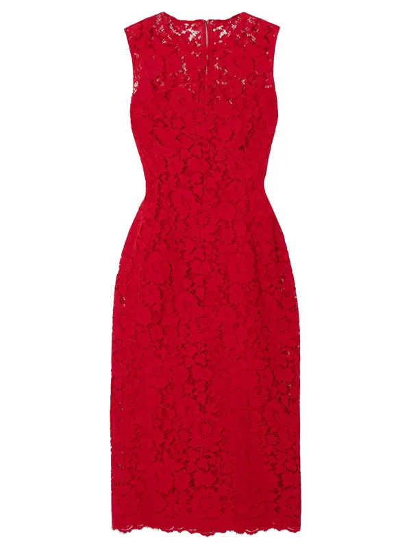 Dolce & Gabbana Cotton-blend Lace Knee-length Dress - Red