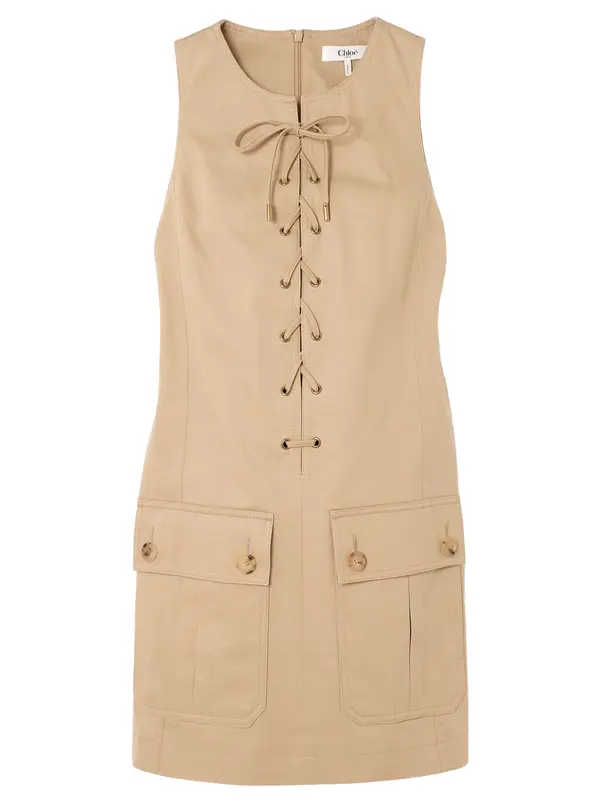 Chloé Lace-up Cotton Mini Dress - Brown