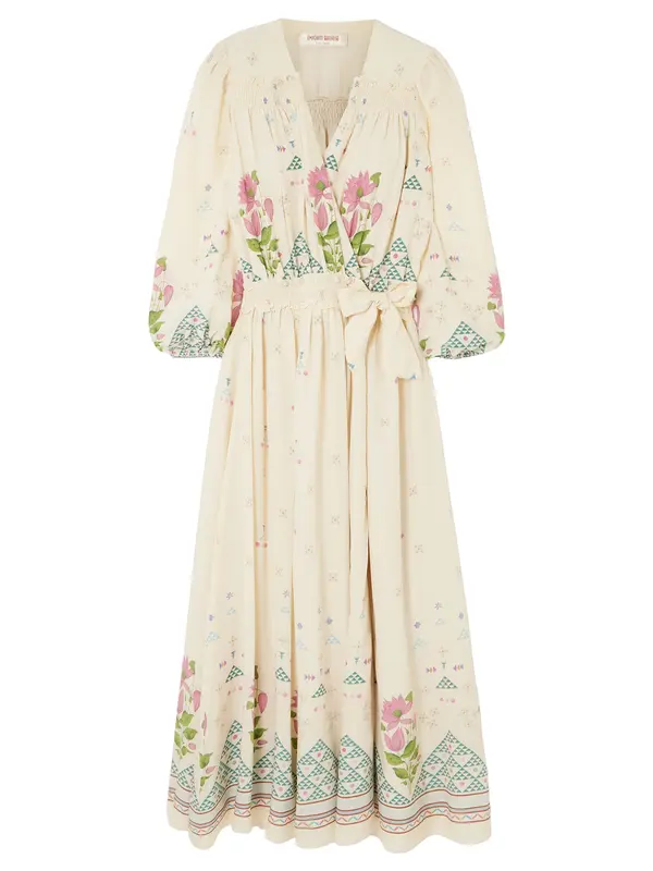 EMPORIO SIRENUSE Lavinia Floral-print Silk Crepe De Chine Wrap Maxi Dress - Cream