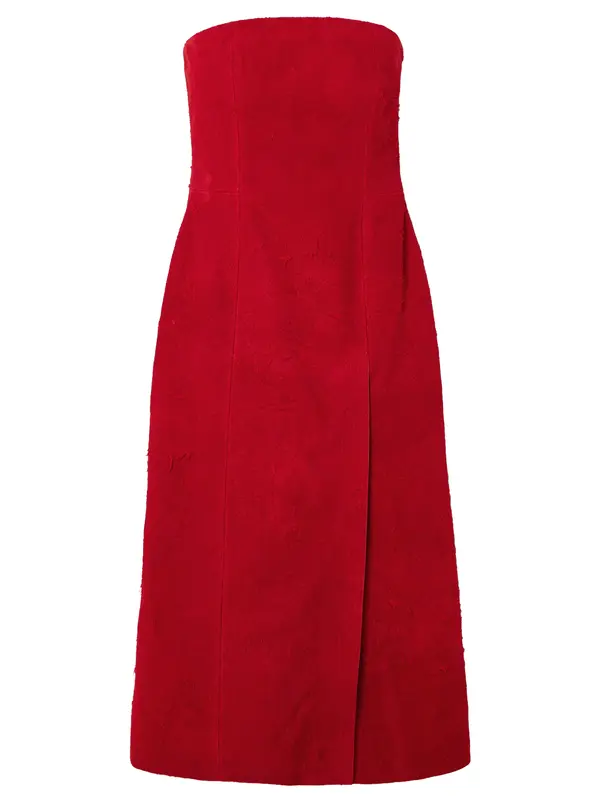 Alexander McQueen Strapless Suede Midi Dress - Red