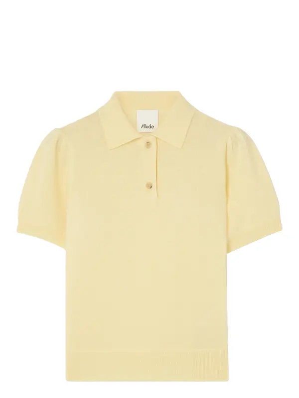 ALLUDE Cropped Cashmere Polo Shirt - Yellow