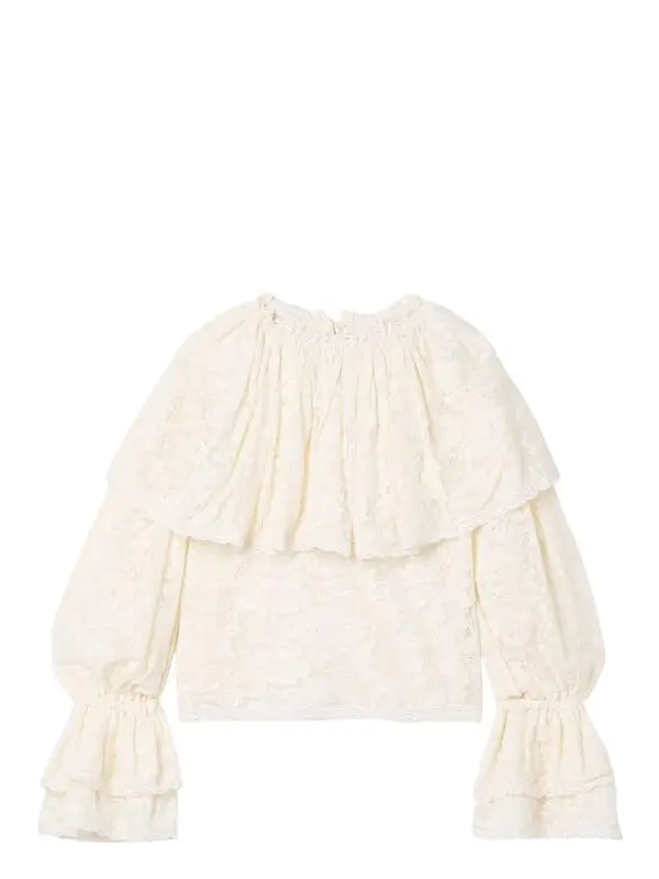 Alix Of Bohemia Eloise Ruffled Cotton-lace Blouse - Ivory
