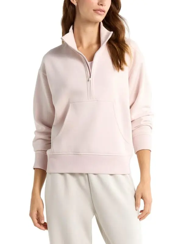 Zella Cloud Fleece Half Zip Sweatshirt - Pink Hush