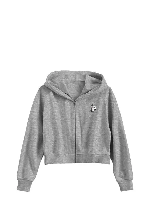DALIX Heartly Ghost Fleece Zip Hoodie - Athletic Heather