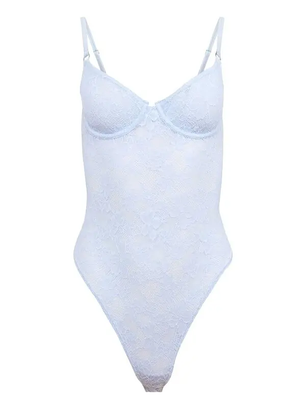 FLEUR DU MAL Le Stretch Lace Bodysuit - Forget Me Not