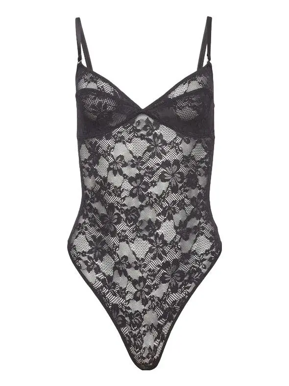 FLEUR DU MAL Le Stretch Lace Bodysuit - Black