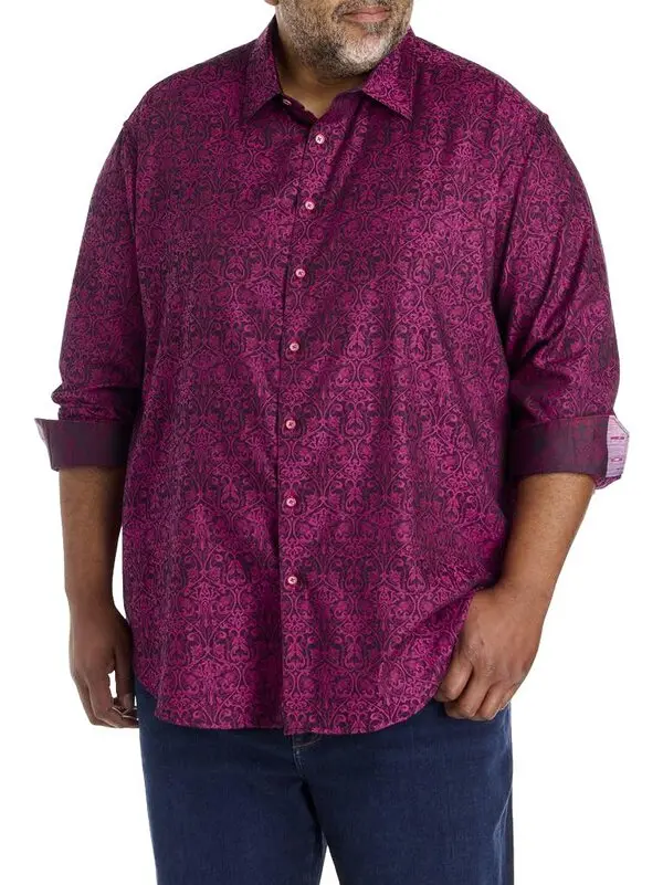 ROBERT GRAHAM DXL Big & Tall Luther Tonal Sport Shirt - Burgundy
