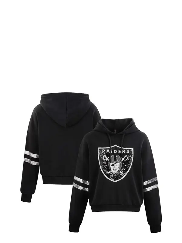 CUCE Las Vegas Raiders Cropped Sequins Pullover Hoodie - Black