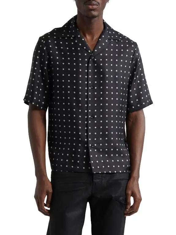 Amiri Mix & Match Monogram Logo Print Silk Camp Shirt - Black