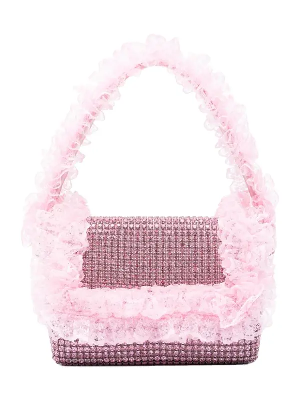 SELF-PORTRAIT Crystal-embellished Lace Detail Shoulder Bag - Pink