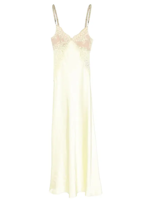 SELF-PORTRAIT Lace-detail Satin Maxi Dress - Yellow