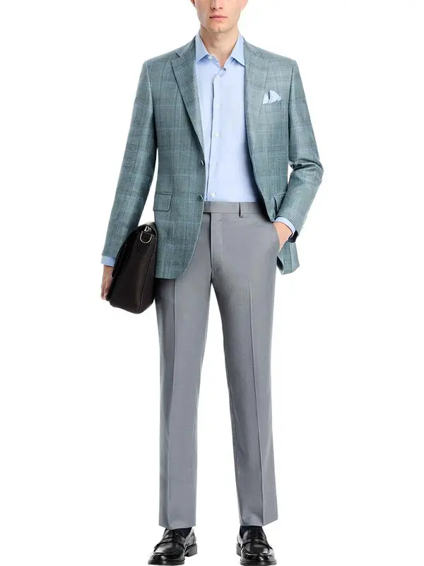 Canali Siena Wool, Silk & Linen Plaid Sport Coat - Sage Green/ Light Blue