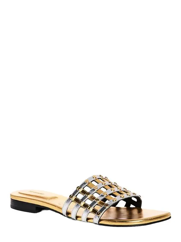 Simkhai Rivet Flat Sandals - Silver/gold