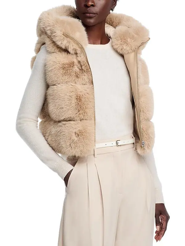 Adrienne Landau Faux Fur Vest - Camel Hair