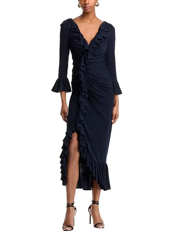 Cinq À Sept Stacy Ruffled Midi Dress - Navy