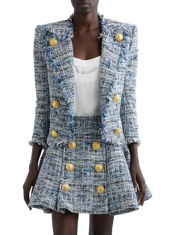 Balmain Edge-to-edge Tweed Spencer Jacket - Light Blue