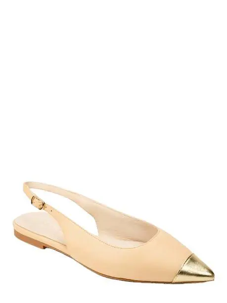 Yosi Samra Vera Pointed Cap-toe Slingback Flats - Beige