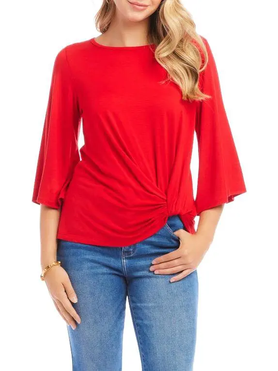 Karen Kane Flare Sleeve Twist Hem Top - Fire