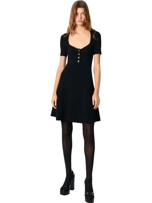 Maje Rib Knit Mini Dress - Black