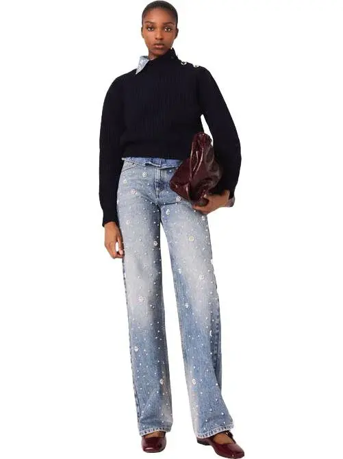 Maje Wide-leg Embroidered Jeans - Blue