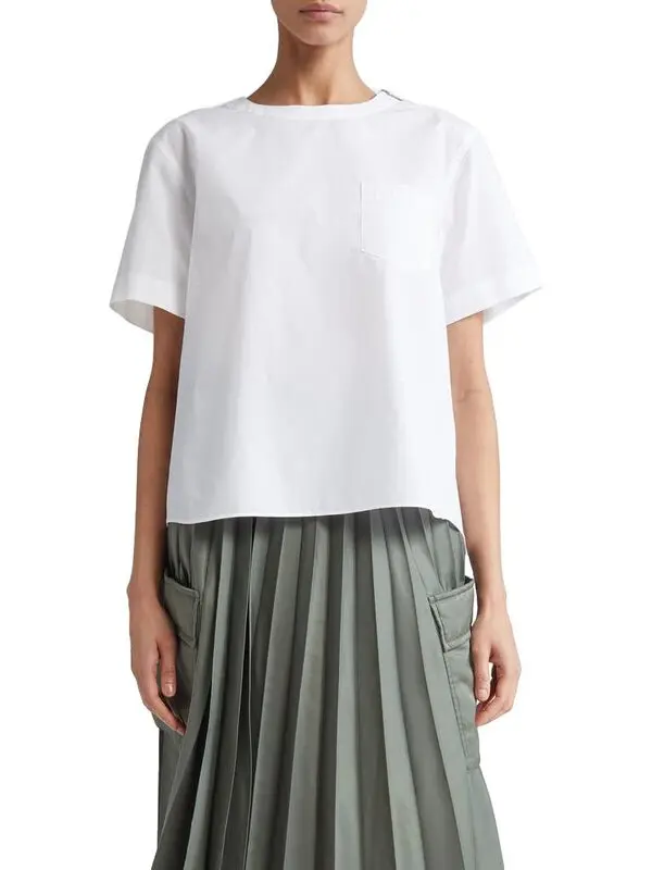 Sacai Mixed Media Poplin & Chiffon Top - Off White 151