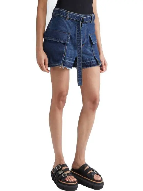 Sacai Belted Cargo Denim Shorts - Blue 401