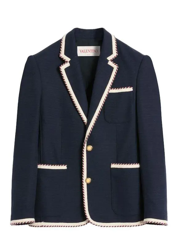 Valentino Garavani Single-breasted Jersey Cotton Jacket With Torchon - Navy