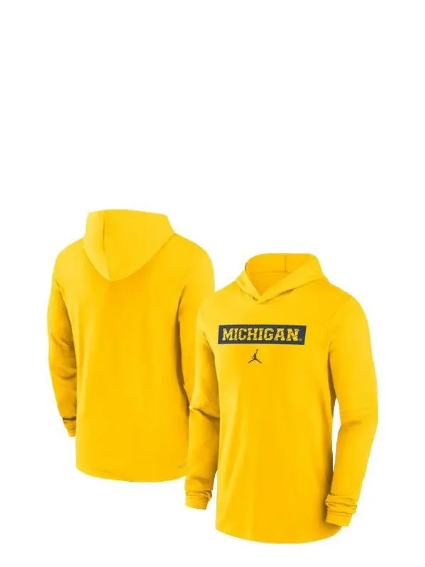 JORDAN BRAND Michigan Wolverines Performance Long Sleeve Hooded T-shirt - Maize
