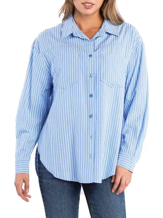 BILLY T Stripe Linen Blend Button-up Shirt - Denim Blue Stripes