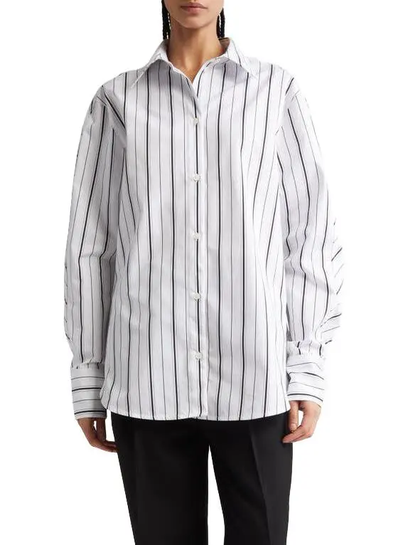TOTEME Oversized Stripe Organic Cotton Poplin Shirt - White/ Black