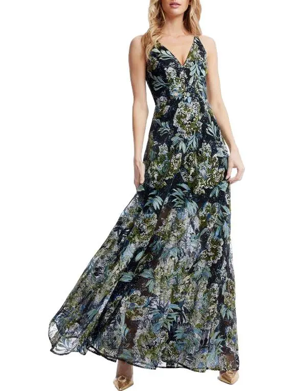 Dress The Population Ariyah Floral Sequin Gown - Black Multi