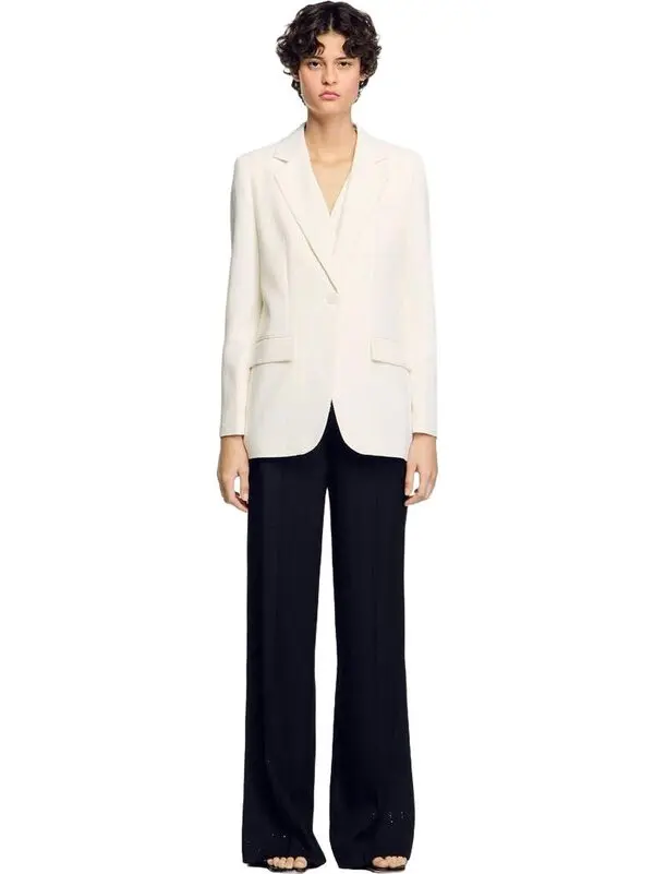 Sandro Sequinned Striped Suit Jacket - Ecru