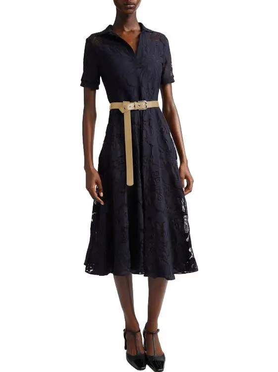 Max Mara Lambro Lace Knit Shirtdress - Navy
