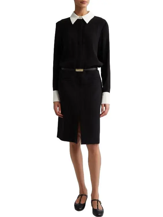 Max Mara Dinar Long-sleeve Shirtdress With Contrast Trim - Black