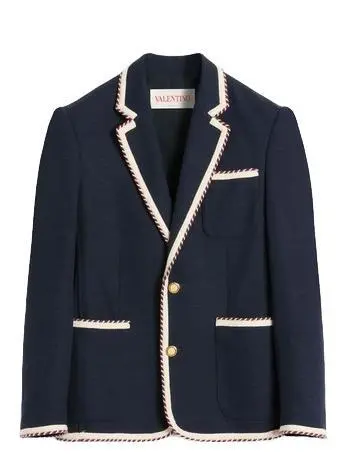 Valentino Garavani Single-breasted Jersey Cotton Jacket With Torchon Piping - Black