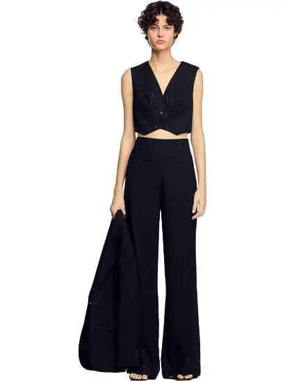 Sandro Sequined Cropped Vest - Black