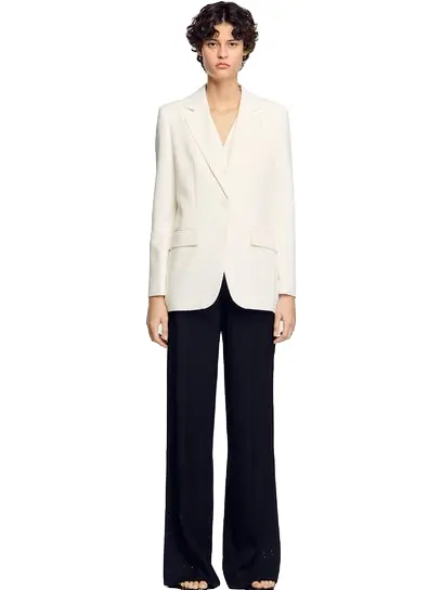Sandro Striped Sequinned Suit Jacket - Neutral / White
