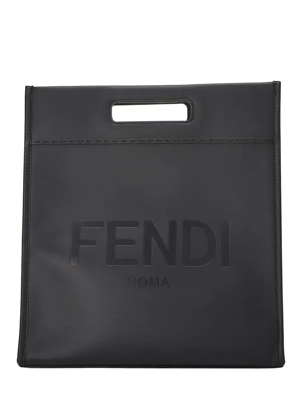 Fendi Calfskin Logo Shopper Tote - Black