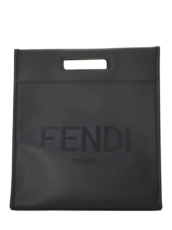 Fendi Calfskin Logo Shopper Tote - Black