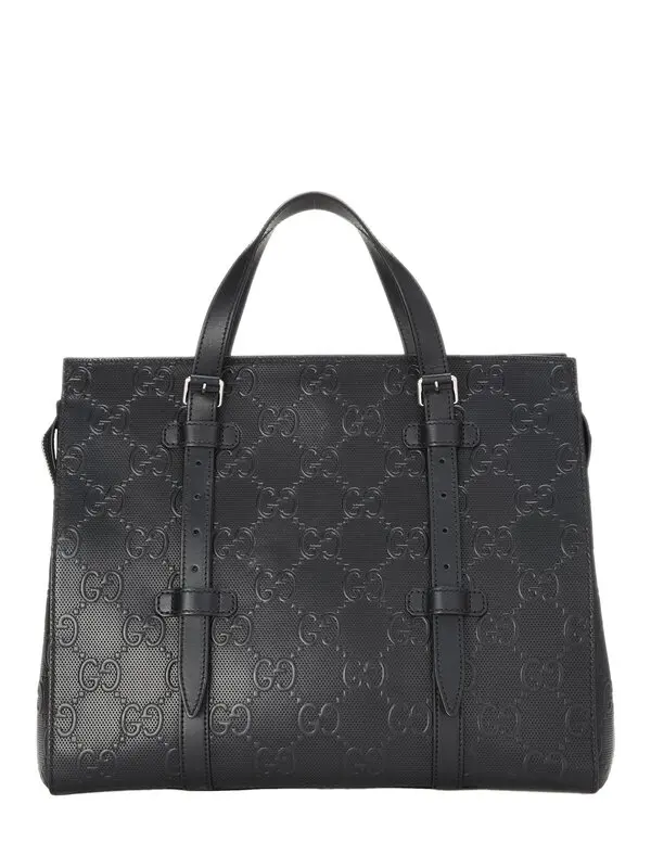 Gucci Embossed Gg Leather Tote - Black