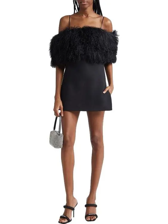 Alexander Wang Convertible Minidress With Shearling Stole - Black